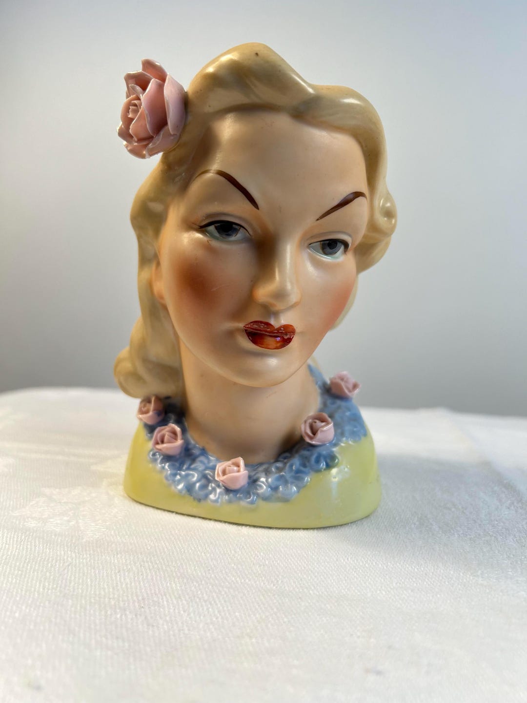 Vintage Lady Head Vase, Napco S93A Gloria Swanson, Yellow Dress Pink ...