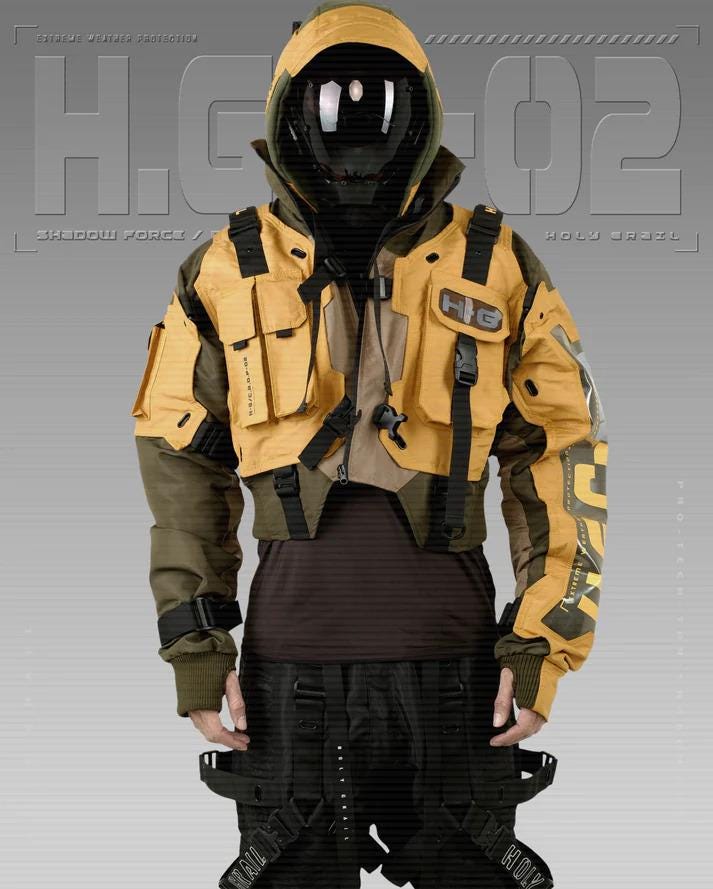 Holygrail Men's Techwear, Cybernetic Cyberpunk Jacket, Green Army Olive ...