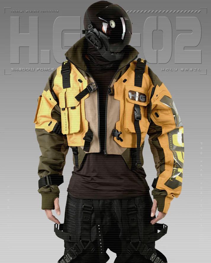 Holygrail Men's Techwear, Cybernetic Cyberpunk Jacket, Green Army Olive ...