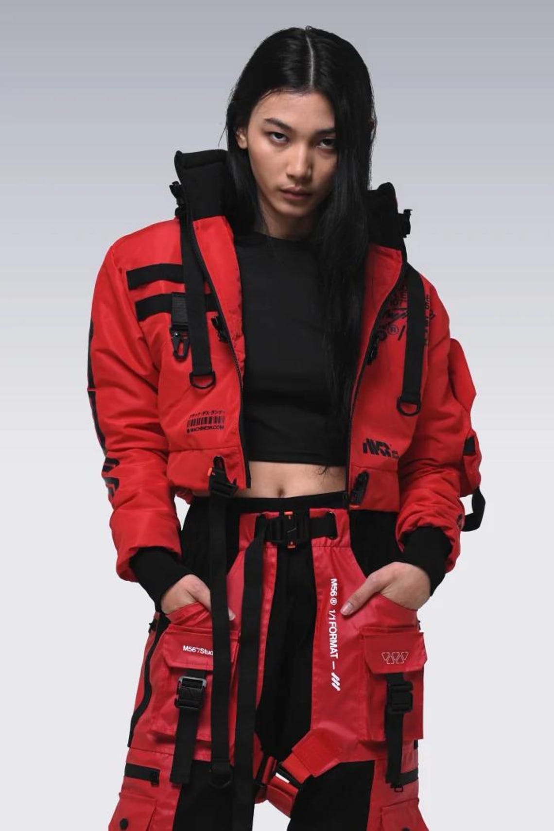 Machine56 Techwear, Cybernetic Cyberpunk Jacket, RED Jacket Hoodie Full ...