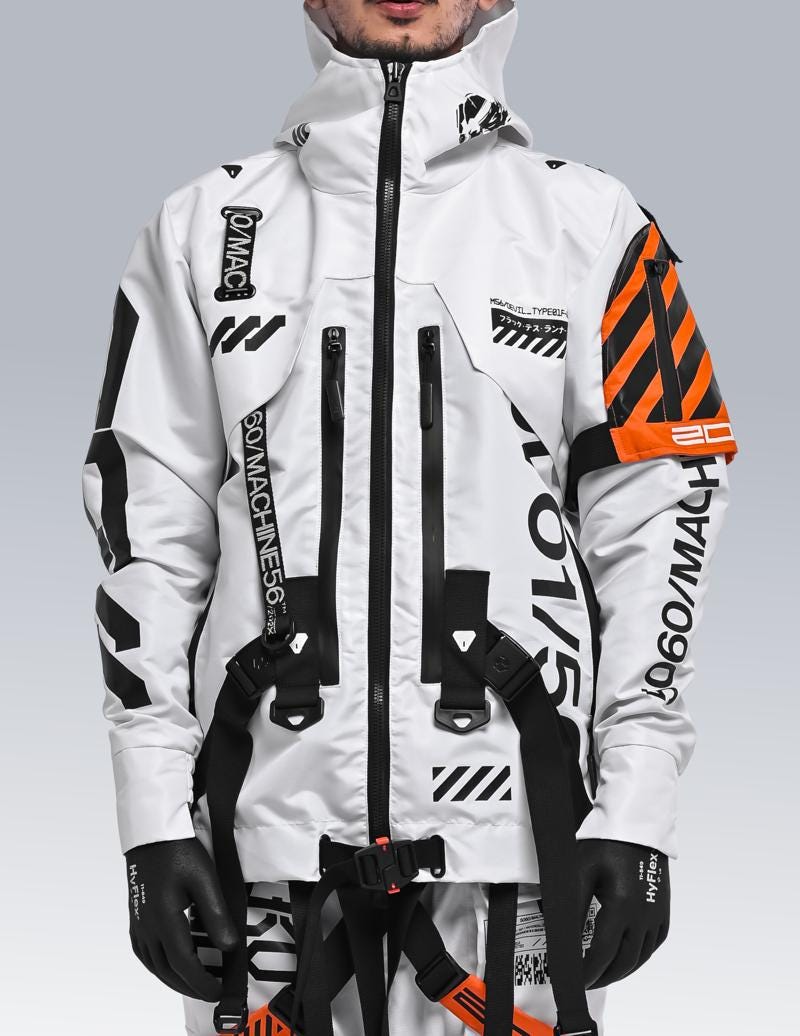 Machine56 Techwear Jacket White Black, Cybernetic Series Jacket ...