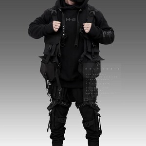 Holygrail Men's Techwear Black Jacket Vest Fleece Pullover Hoodie ...