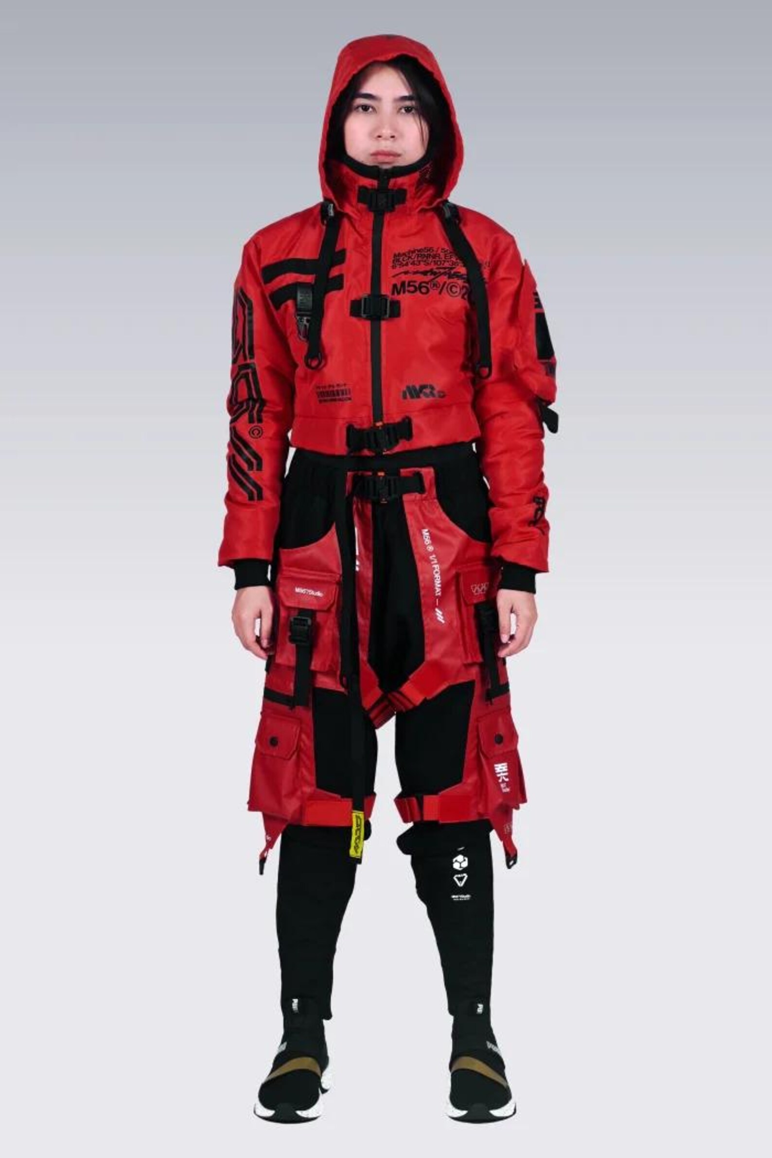 Machine56 Techwear, Cybernetic Cyberpunk Jacket, RED Jacket Hoodie Full ...