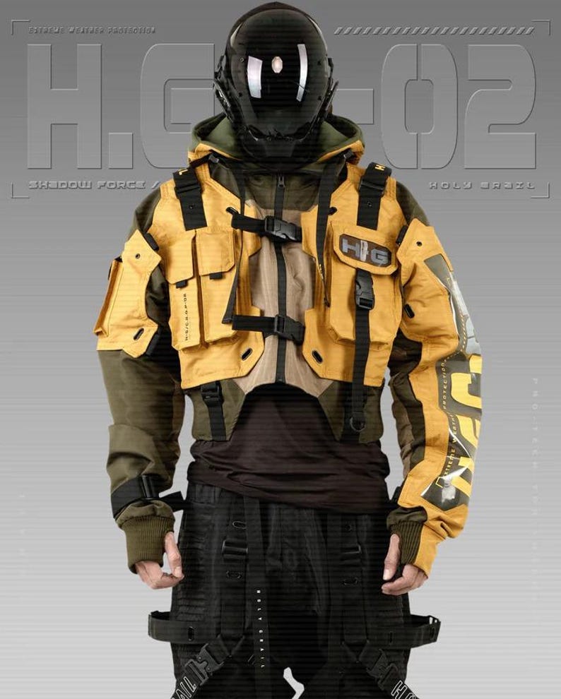 Holygrail Men's Techwear, Cybernetic Cyberpunk Jacket, Green Army Olive ...