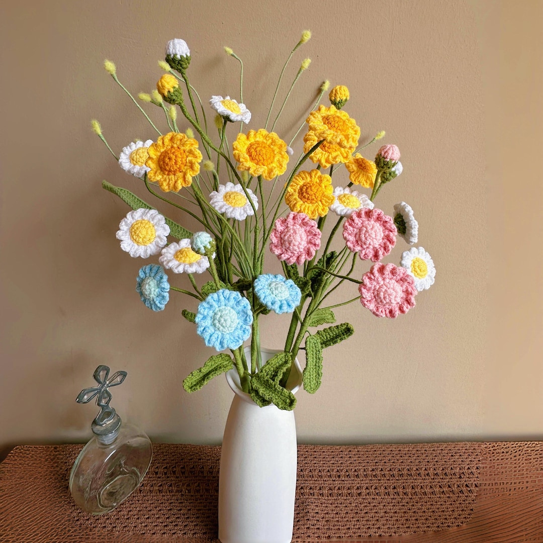 Mother’s Day Daisy Crochet Flower Bouquet Forever Flower for Vase ...