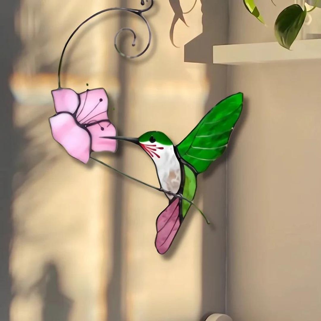 FAST SHIPPING Within 3 Days Hummingbird Stained Glass Window Hangings ...