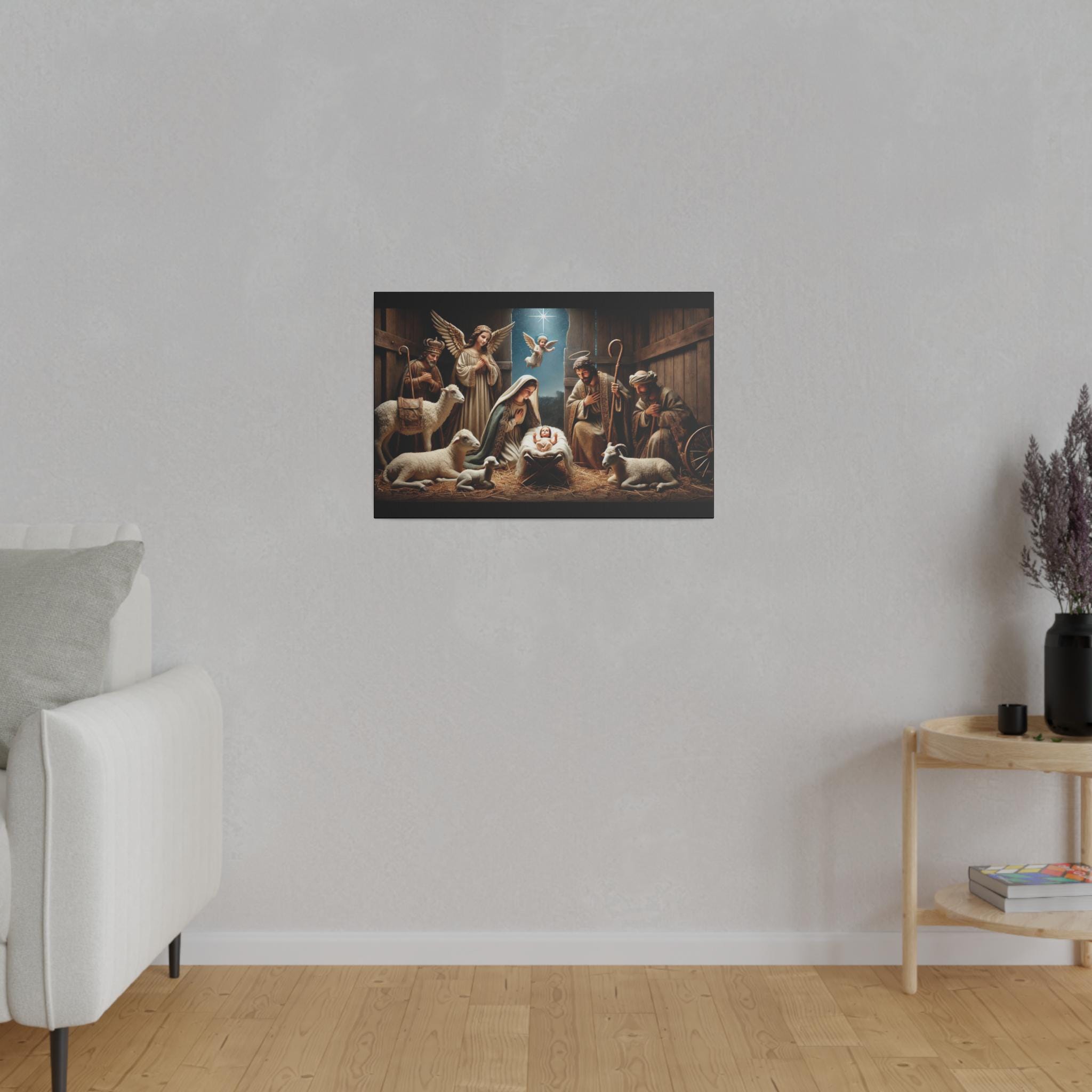 Realistic Nativity Scene Christmas Matte Canvas, Detailed Nativity Set ...