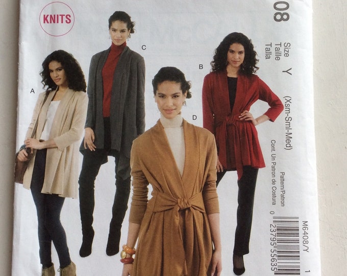 Womens Stretch Knit Jacket Sewing Pattern, Mccalls M6408 Loose Fitting Jacket W/ Wrap Tie Belt ...