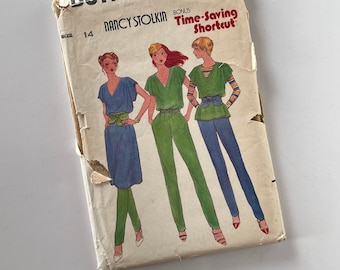 Vintage Butterick 6632 Sewing Pattern, Loose Fitting Wrap Top, Straight ...