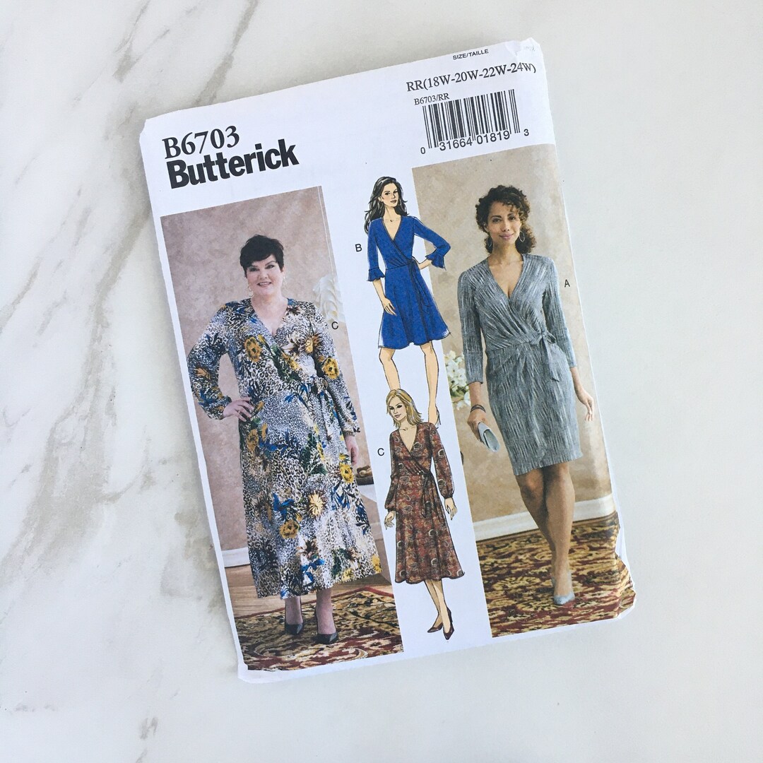 Womens Easy Wrap Dress Sewing Pattern, Butterick B6703 for Stretch ...