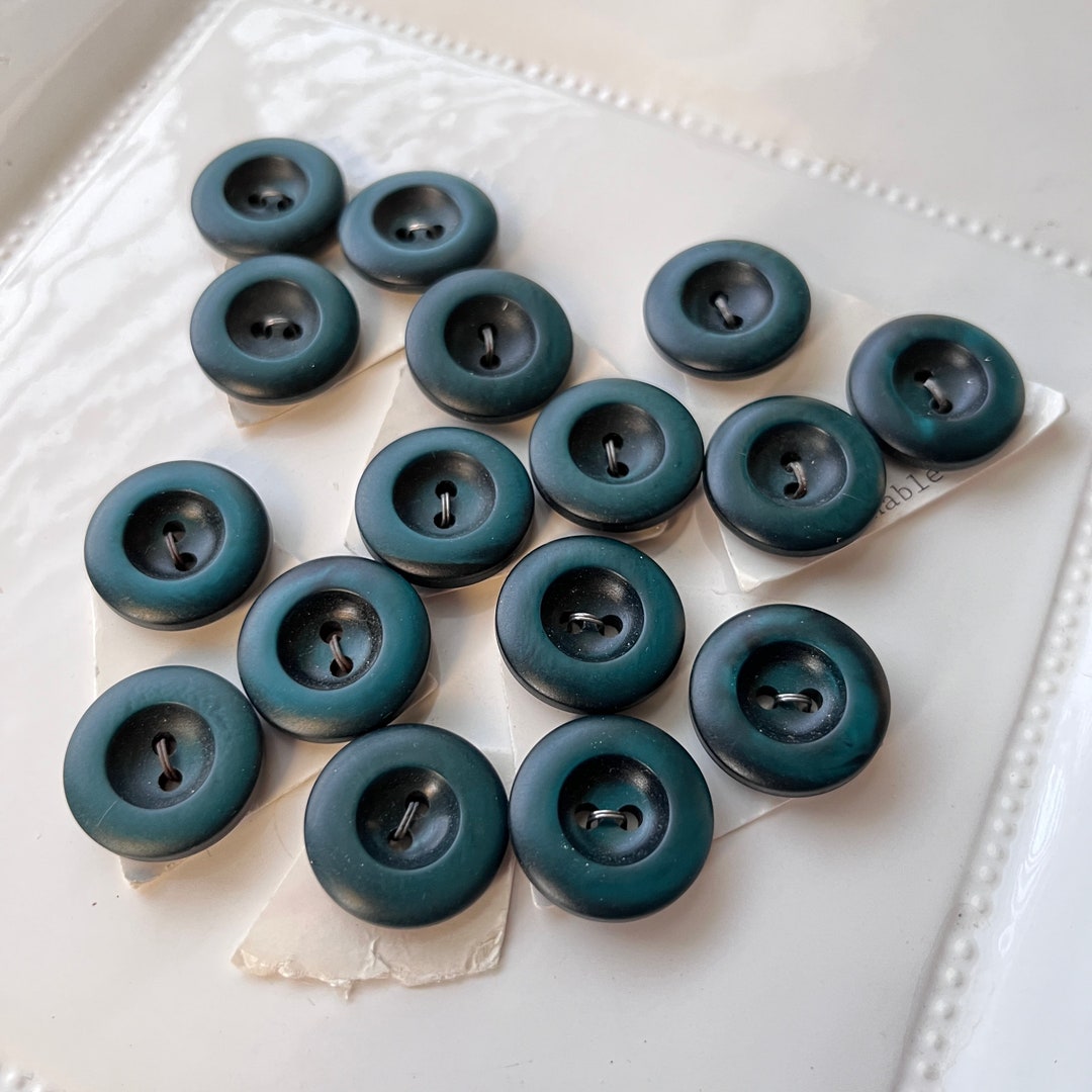 Dark Forest Green Vintage Buttons by Lansing, Large Washable Buttons, 2 ...