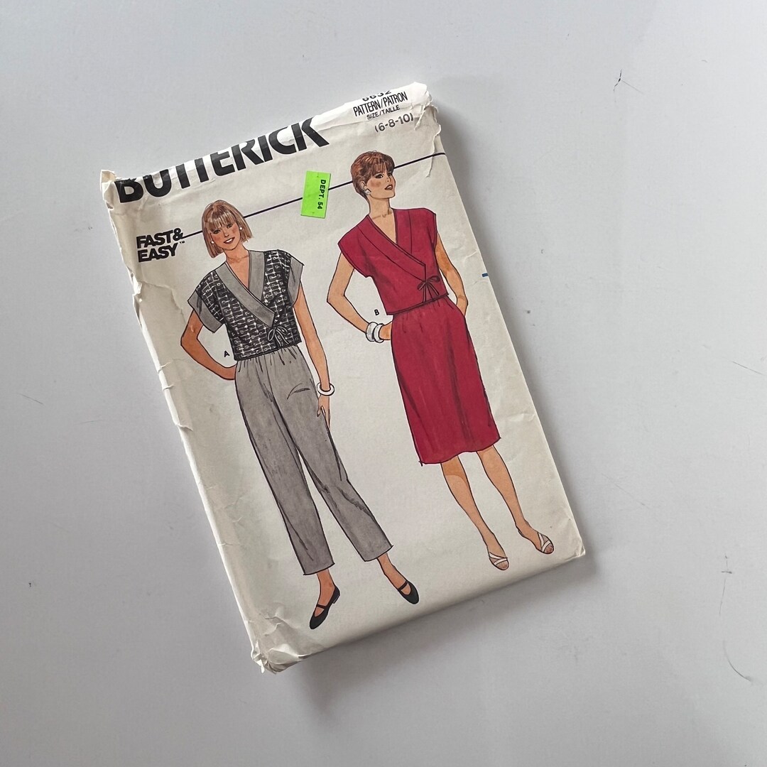 Vintage Butterick 6632 Sewing Pattern, Loose Fitting Wrap Top, Straight ...