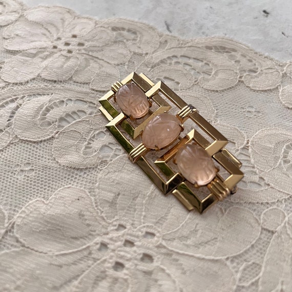 RARE Coro Craft Pink Scarab Brooch Pin in Gold Vermei… - Gem