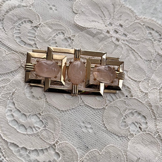 RARE Coro Craft Pink Scarab Brooch Pin in Gold Vermei… - Gem
