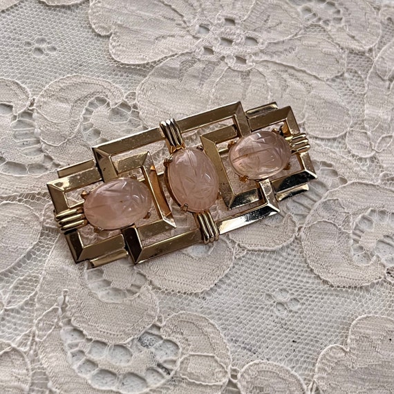 RARE Coro Craft Pink Scarab Brooch Pin in Gold Vermei… - Gem