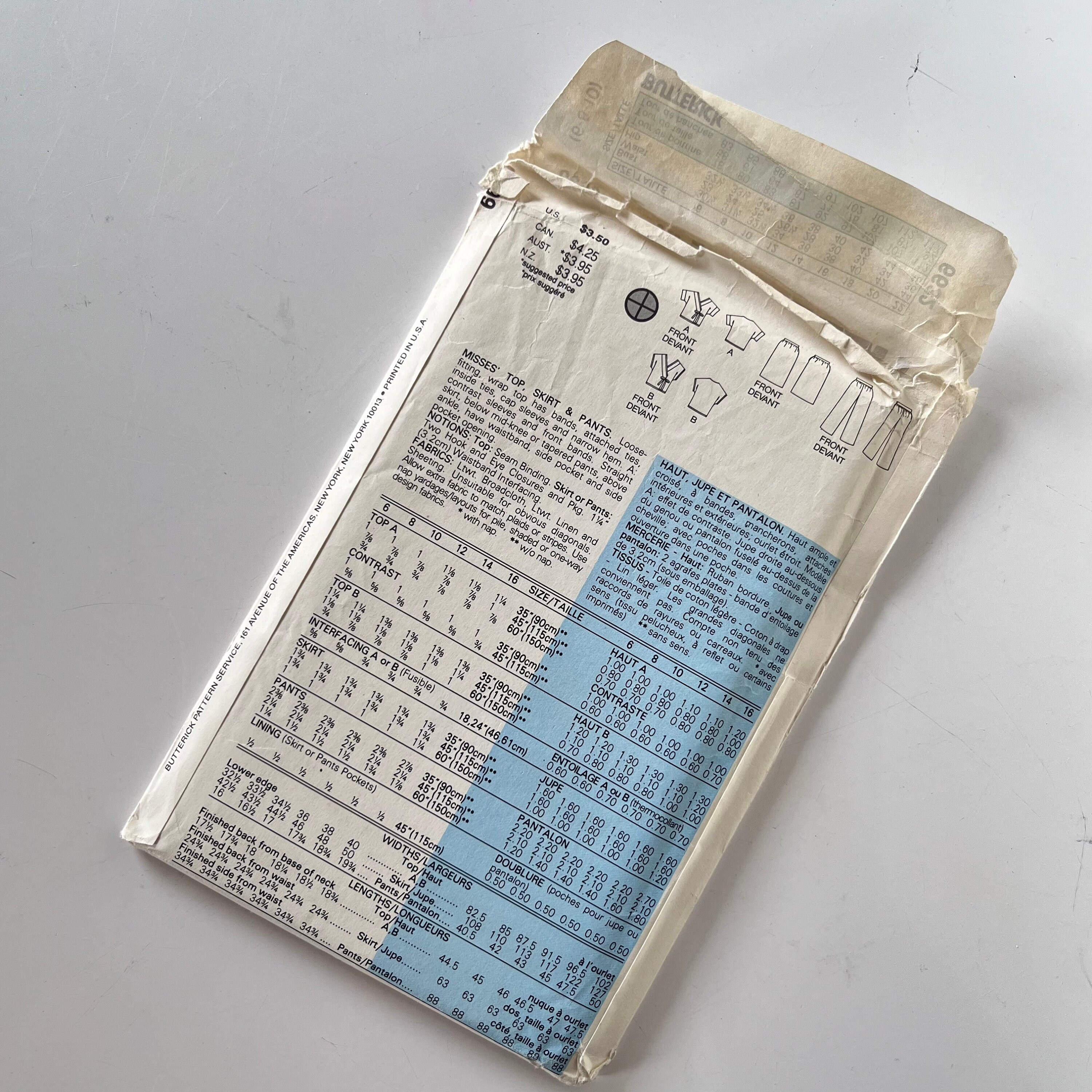 Vintage Butterick 6632 Sewing Pattern, Loose Fitting Wrap Top, Straight ...