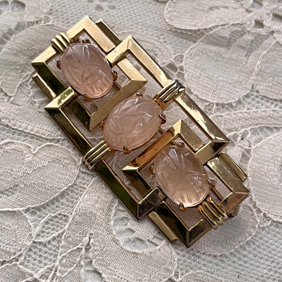 RARE Coro Craft Pink Scarab Brooch Pin in Gold Vermei… - Gem