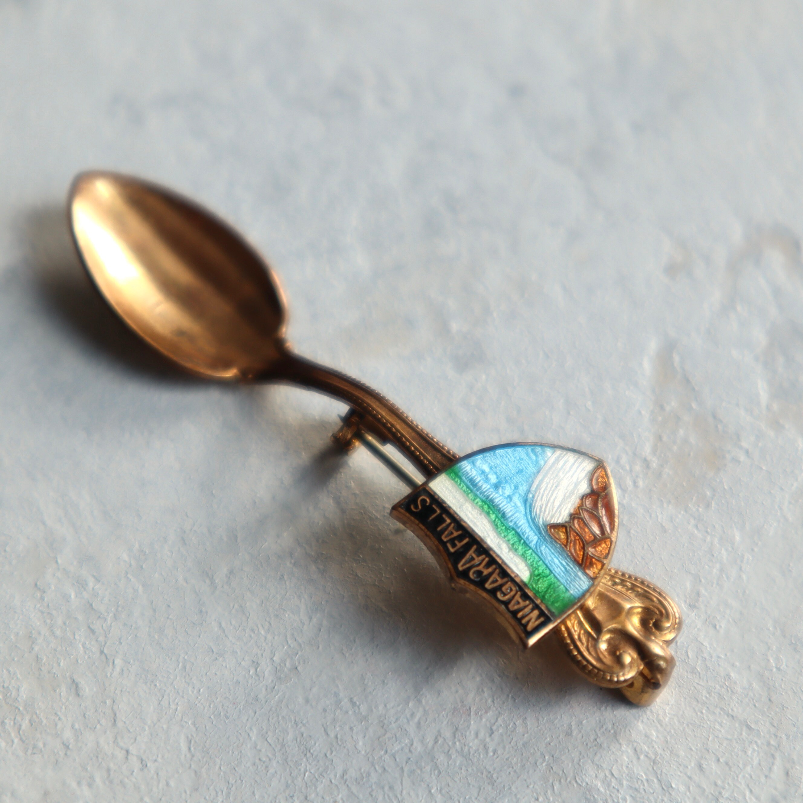 Vintage Spoon Brooch Pin W/ Niagara Falls Enameled Shield - Etsy