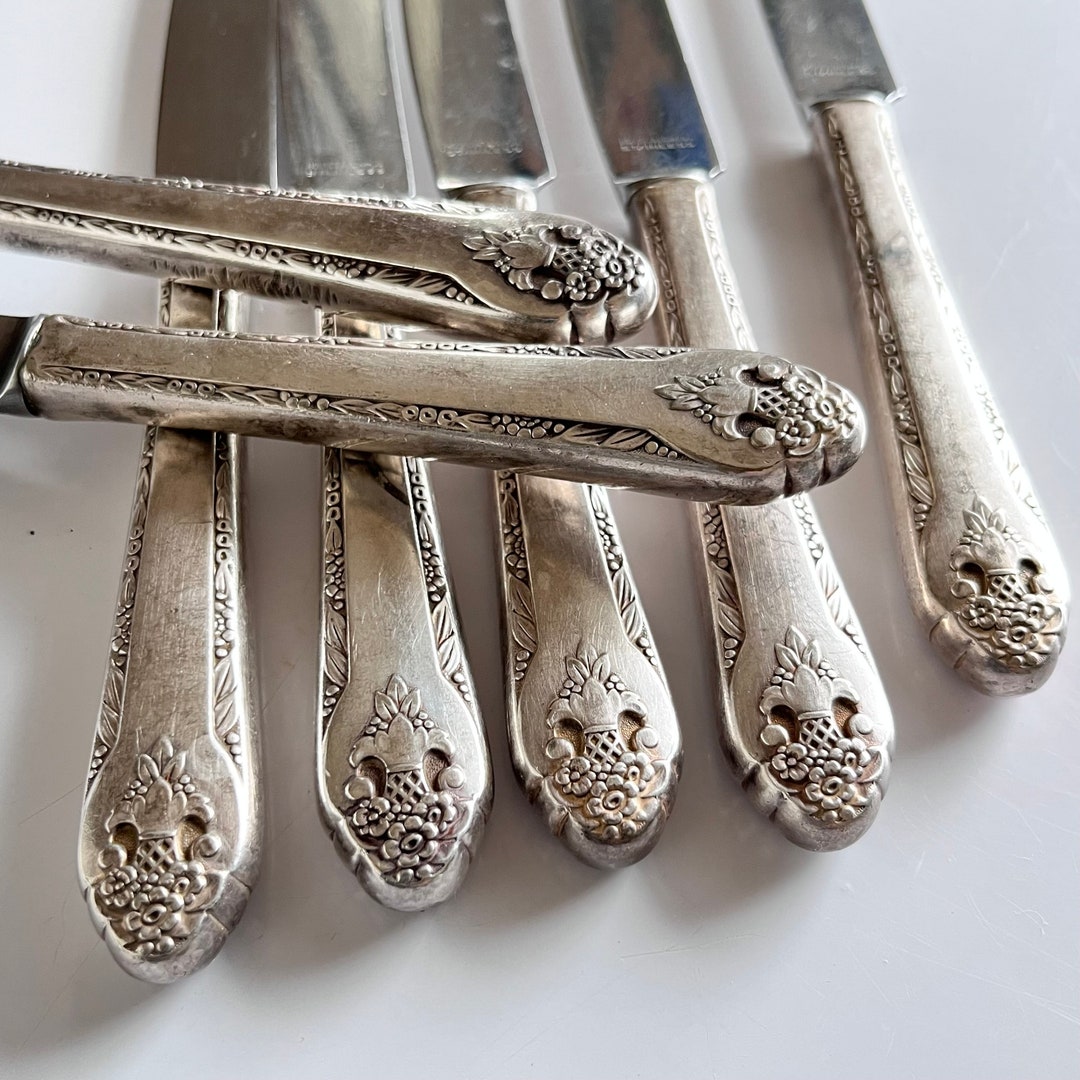 1937 Holmes & Edwards 8 Hollow Silver-plated Knives W/ Lovely Lady ...