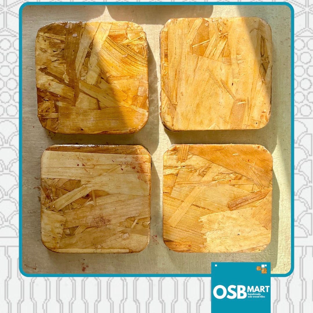 OSB Wood Tiles; Flooring and Wall Cladding Element 12 Pcs 3,93”x3,93”x0 ...