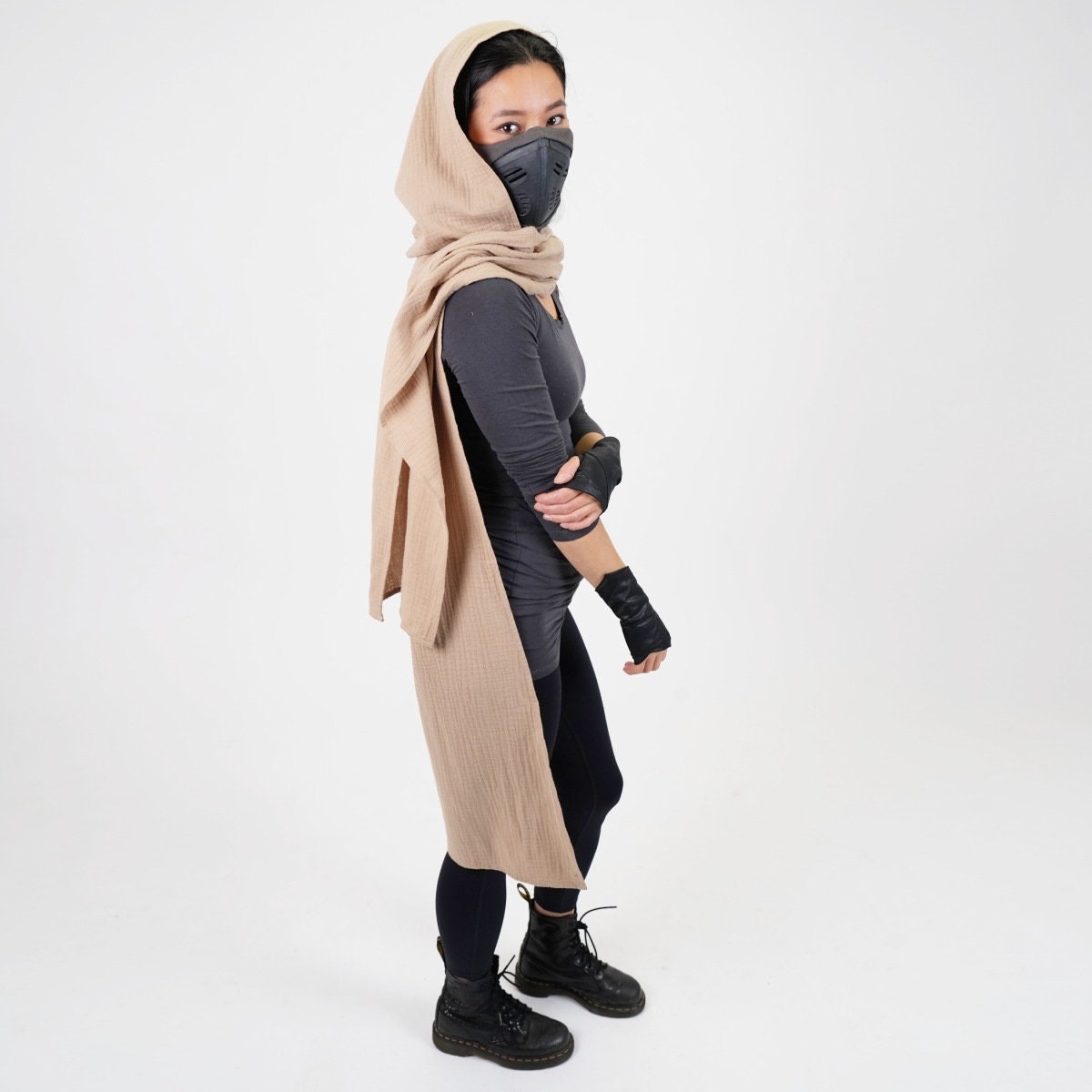 Sand Shawl and Mask Linen Hooded Cloak Cosplay Costume Still Suit Spice ...