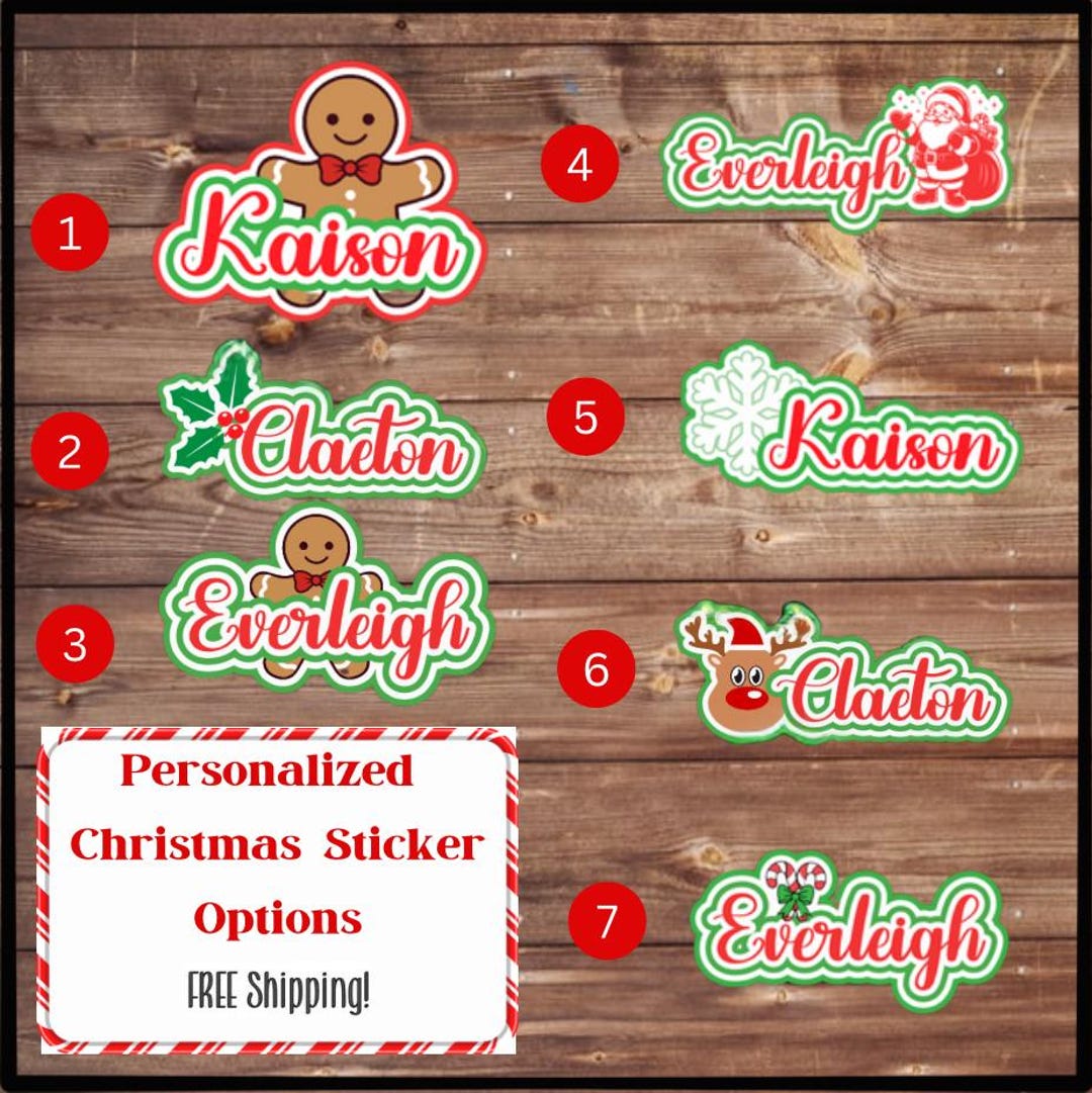 Festive Stickers, Custom Christmas Name Stickers, Christmas Tag, Kids ...