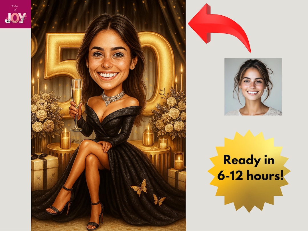 Custom 50th Cartoon Portrait | 50th Caricature | Personalized Happy ...