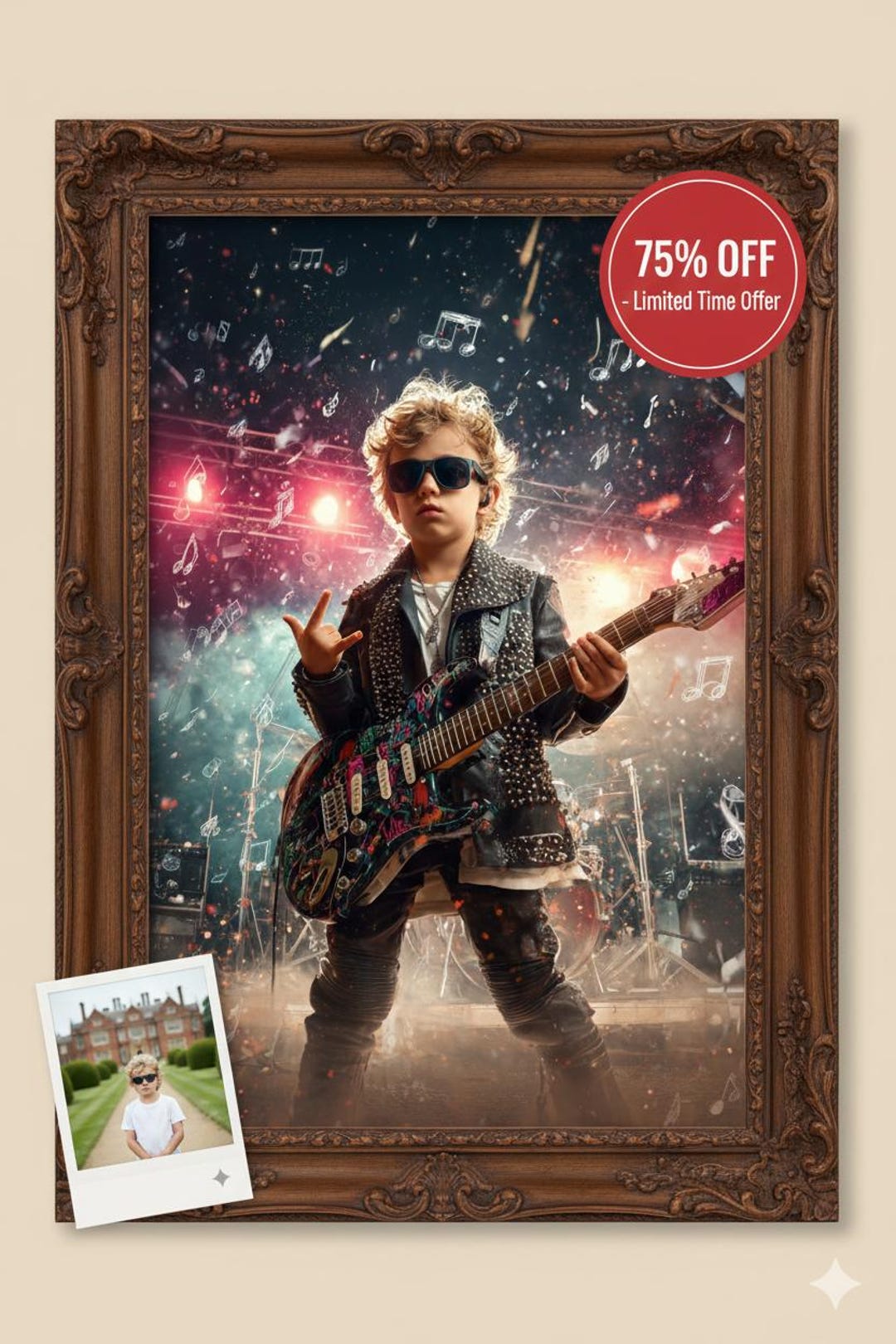 Custom Child Rockstar Face Swap Portrait Wall Art Concert Stage Gift ...