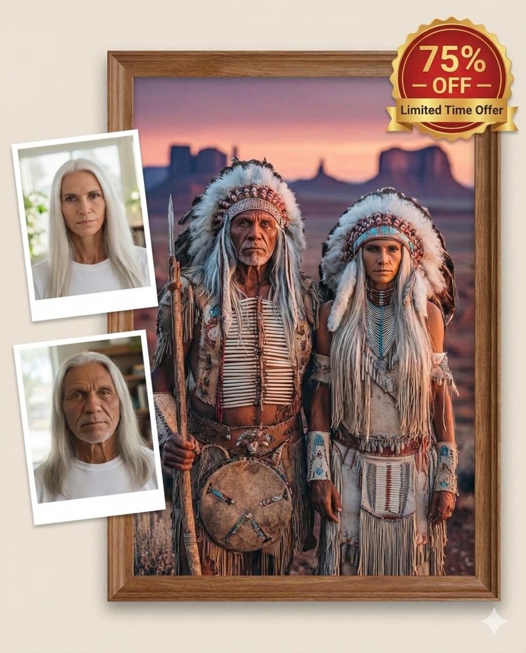 Custom Native American Style Portrait Personalized Tribal Couple Art ...