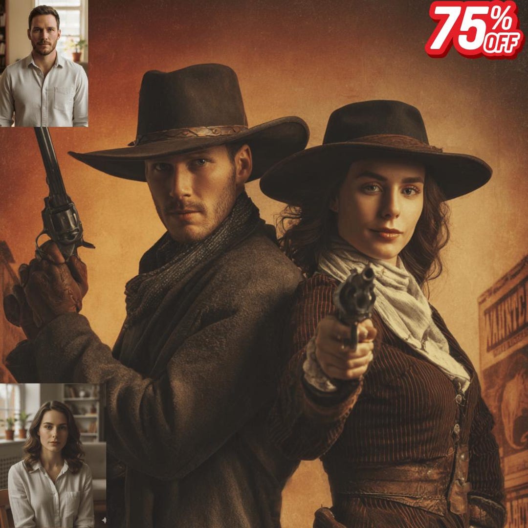 Custom Wild West Outlaw Couple Portrait Gunslinger Wall Art ...