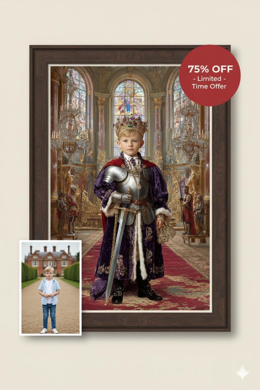 Custom Child Royal Prince Face Swap Portrait Wall Art Palace Throne ...