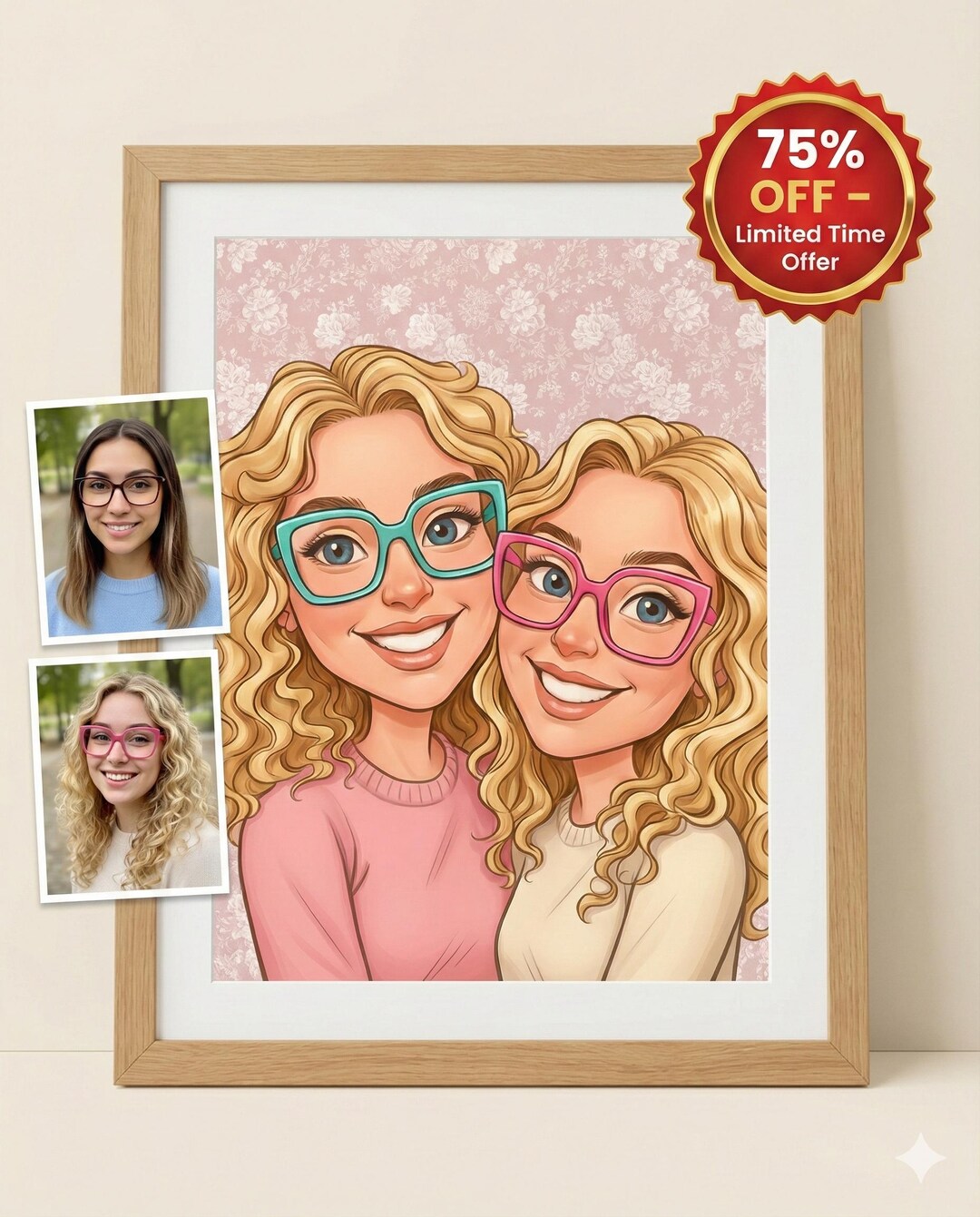 Custom Best Friends Cartoon Portrait Personalized BFF Illustration Wall ...