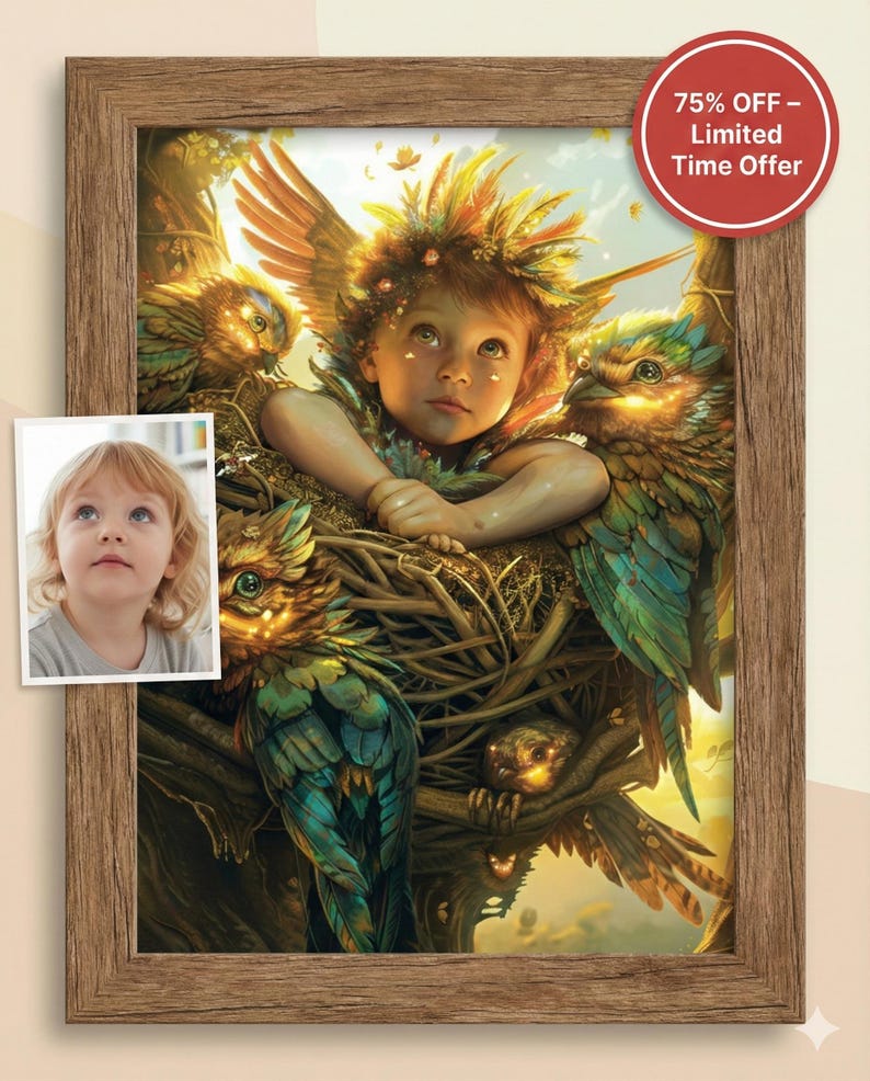 Custom Phoenix Nest Portrait | Personalized Child Fantasy Art | Magical ...