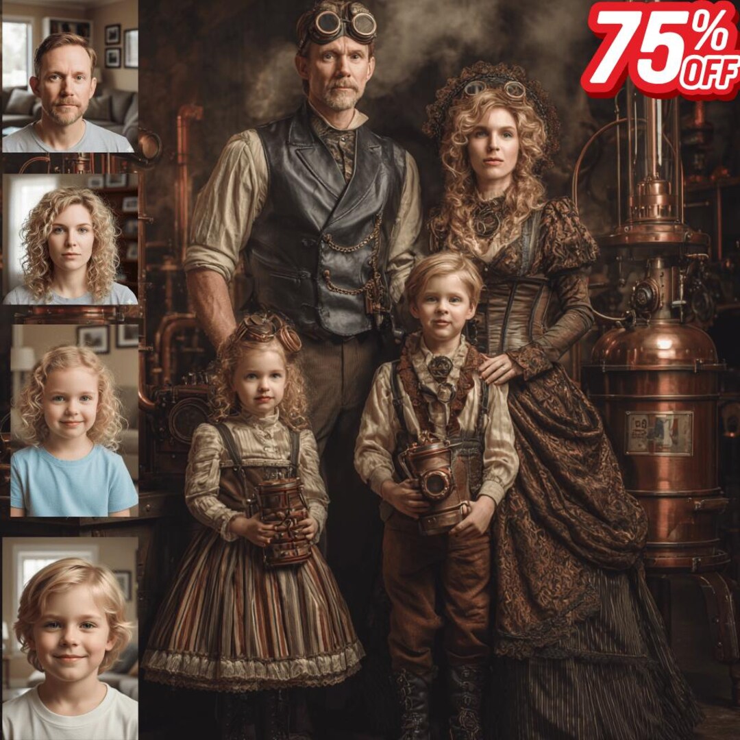 Custom Steampunk Inventor Family Portrait Victorian Workshop Wall Art ...