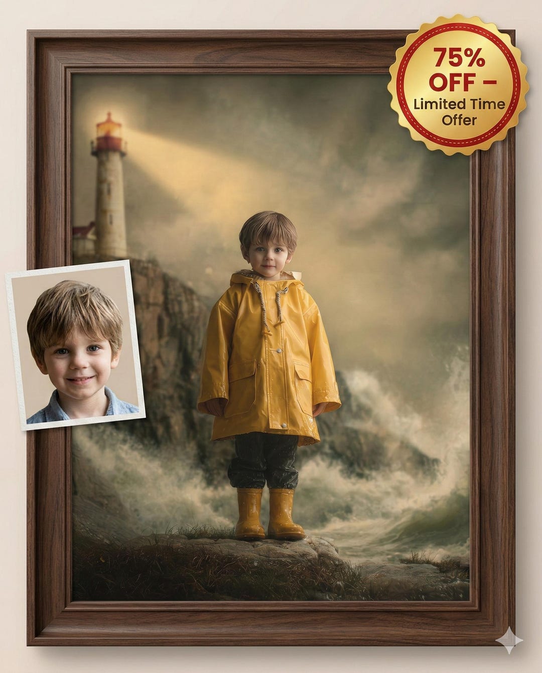 Custom Lighthouse Keeper Child Portrait Coastal Cliff Wall Art Yellow ...