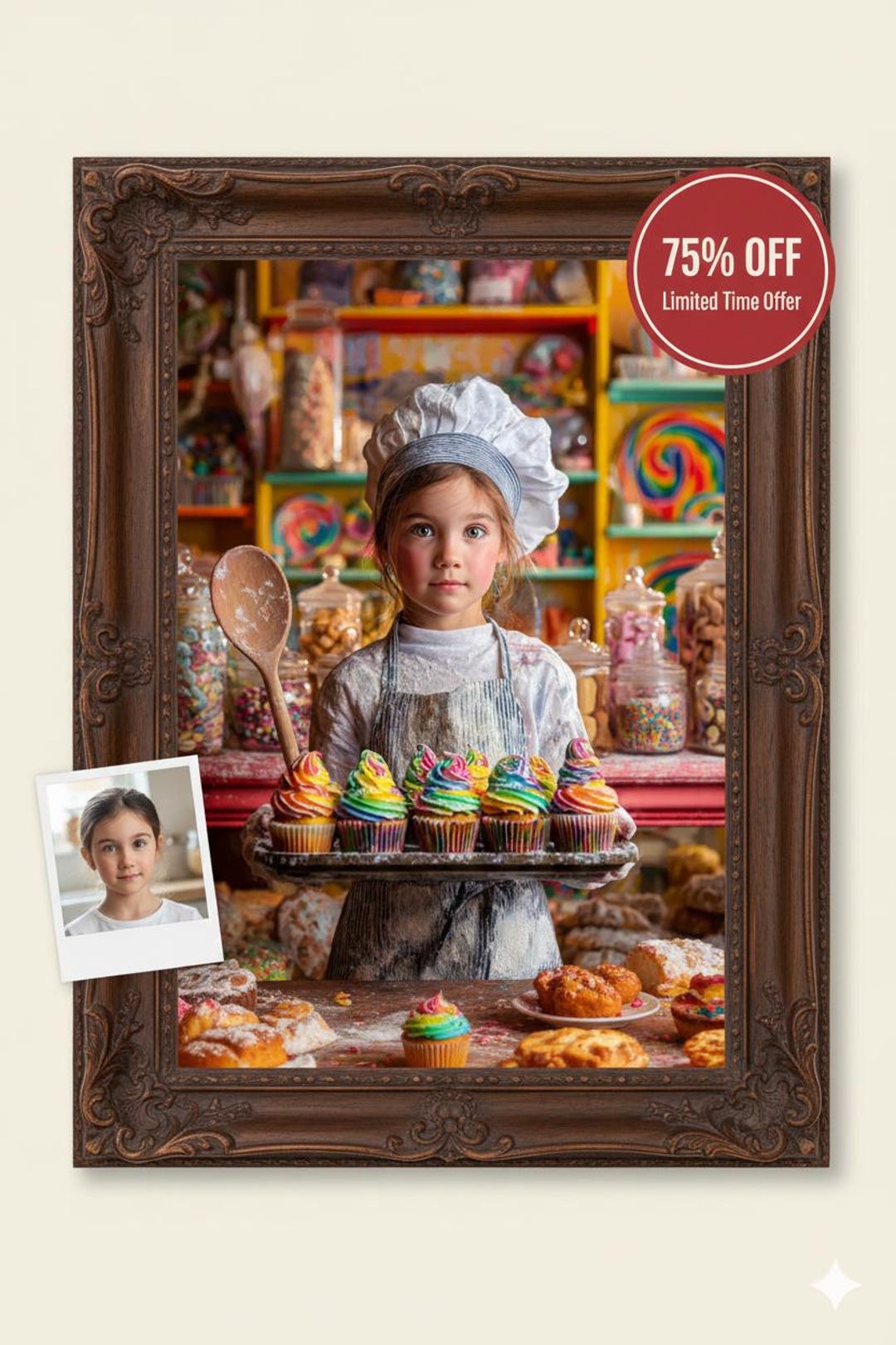 Custom Child Bakery Chef Face Swap Portrait Wall Art Sweet Shop Gift ...