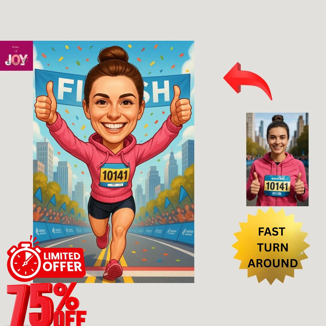 Custom Runner Cartoon Caricature: Personalized Marathon Gift - 75% ...