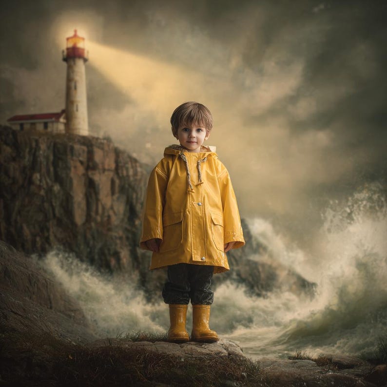 Custom Lighthouse Keeper Child Portrait Coastal Cliff Wall Art Yellow ...