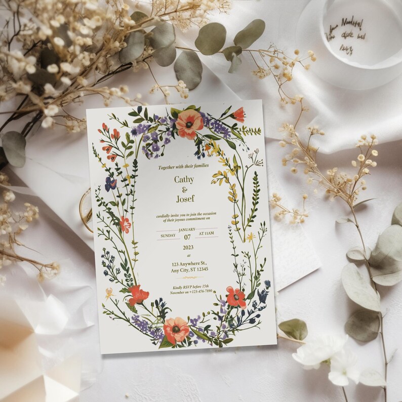 Full Bundle Wildflower Wedding Invitation Template, Printable Wedding ...