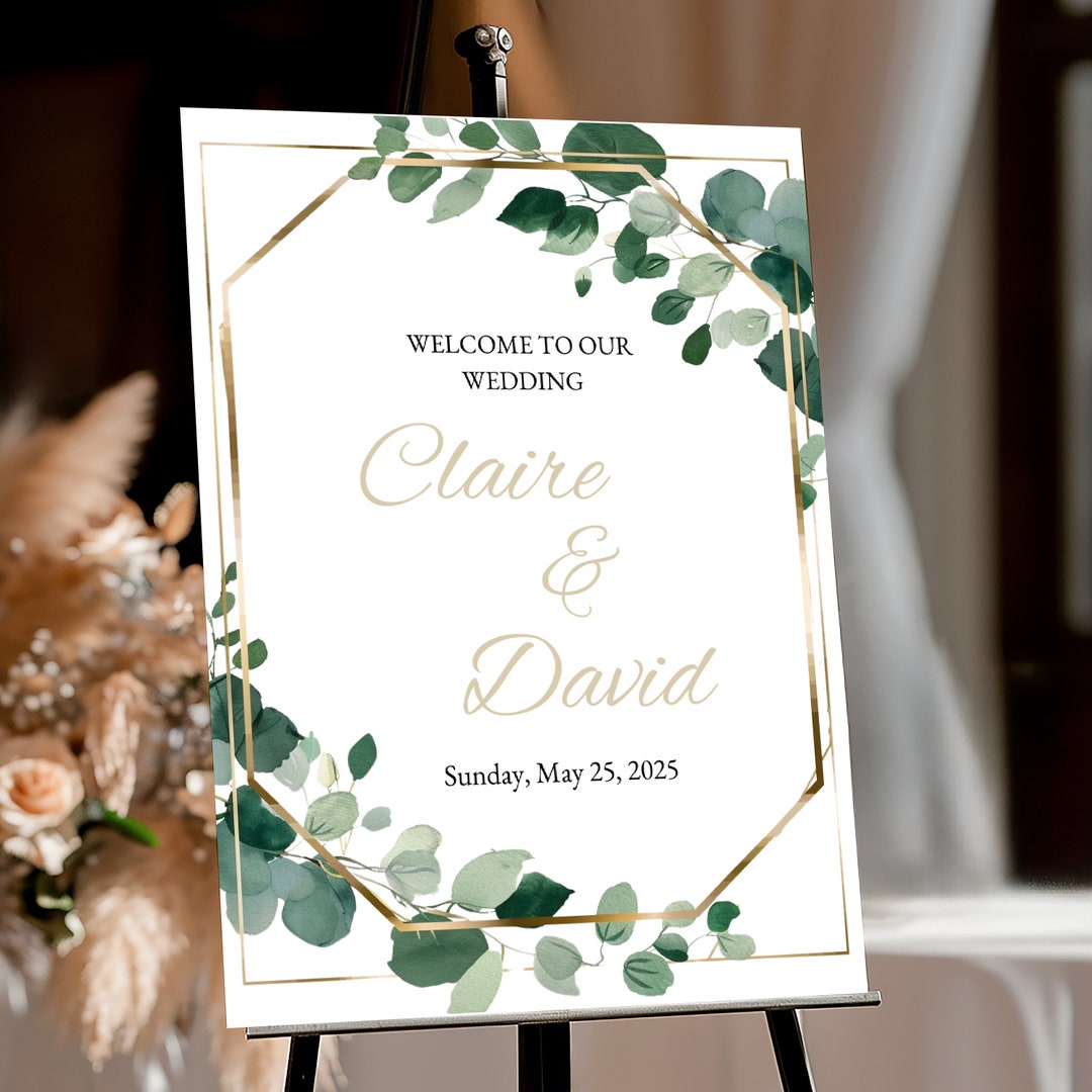 Greenery Wedding Welcome Sign, Template Welcome Poster, Printable ...