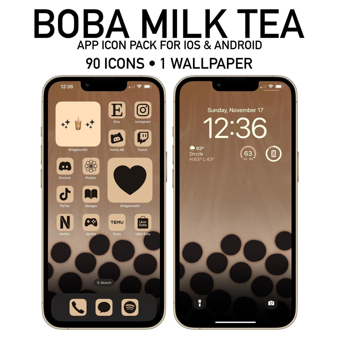 BOBA MILK TEA App Icon Pack | 90 Icons, 1 Wallpaper | Ios & Android | Phone Icons | Bubble Tea ...