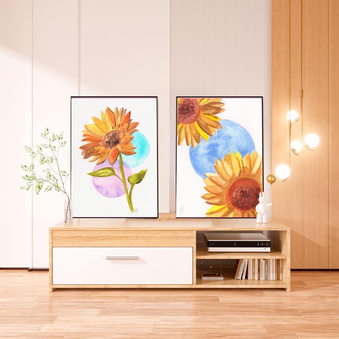 Sunflowers Botanical Printable Floral Wall Art Set, Kitchen, Bedroom ...