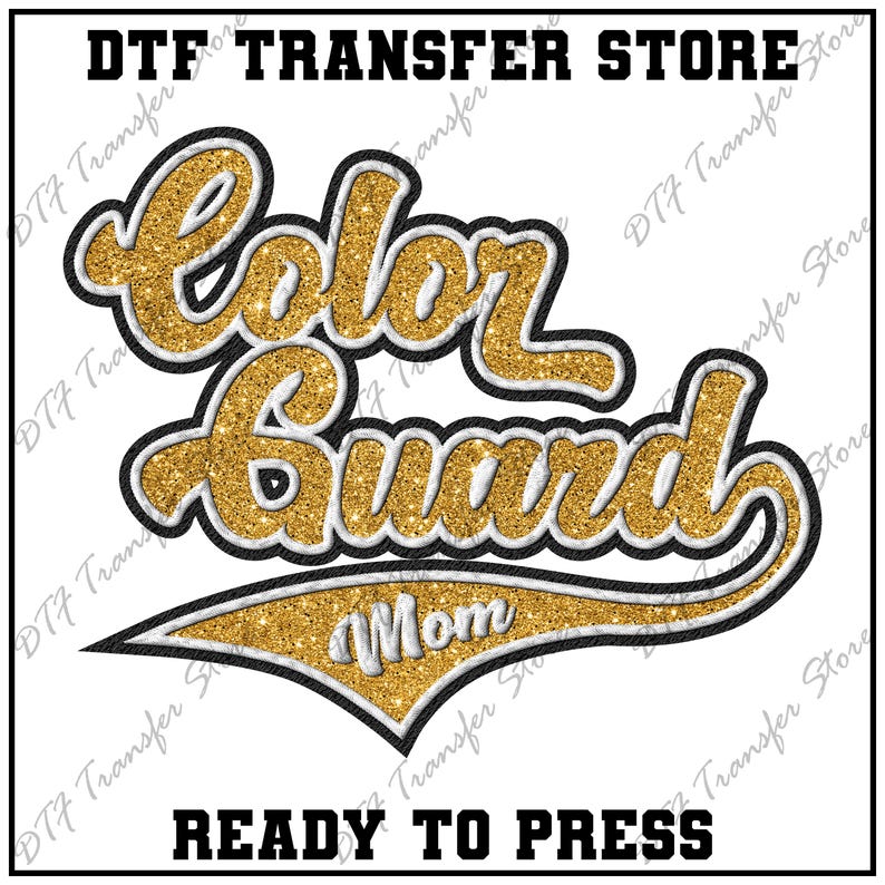 Color Guard Mom Faux Gold Glitter and White and Black Embroidery Ready ...