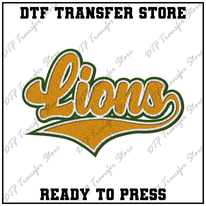 Lions Faux Gold and White and Green Embroidery Ready to Press DTF ...