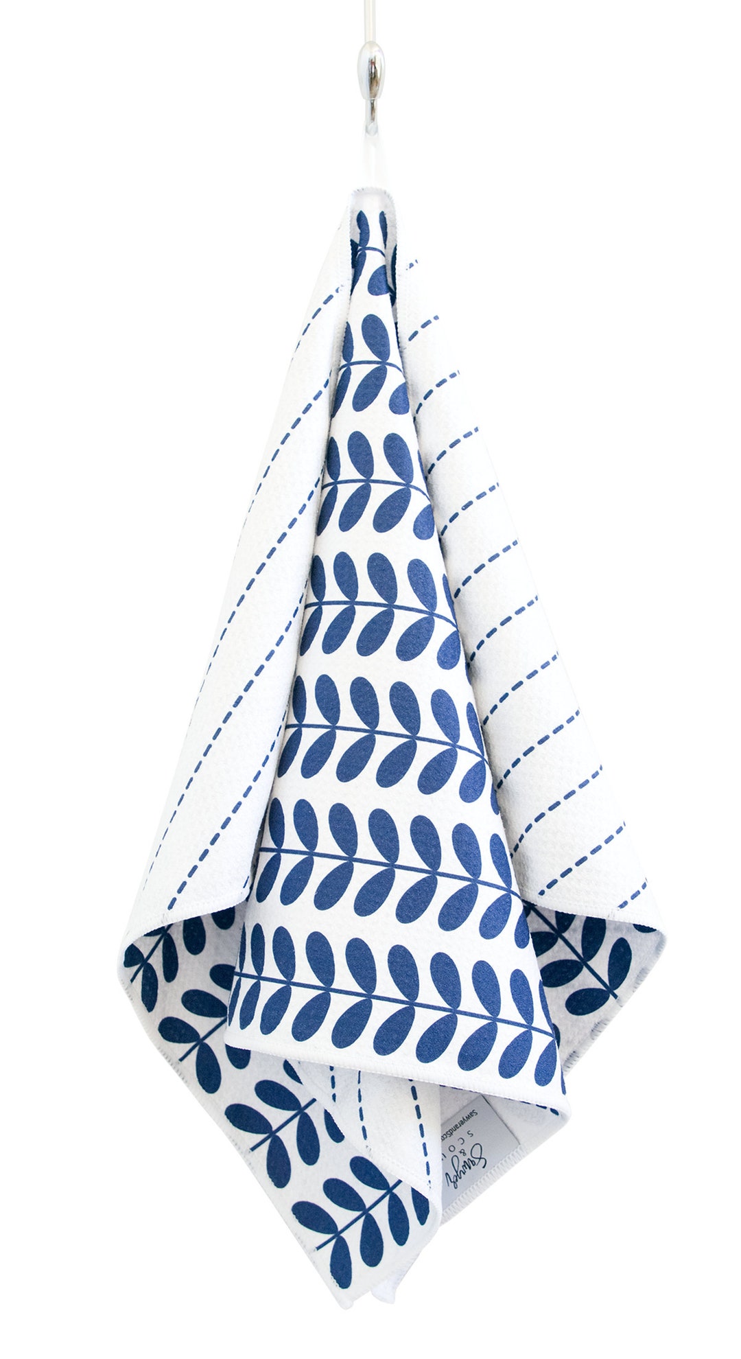 Navy Leaf Microfiber Kitchen Towels, Tea Towel, Waffle Weave Dish Cloth ...