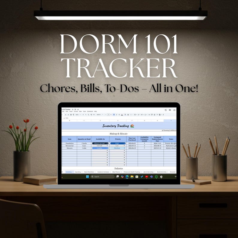 Dorm 101 Tracker Spreadsheet for Google Sheets [schedule Planner | Meal ...