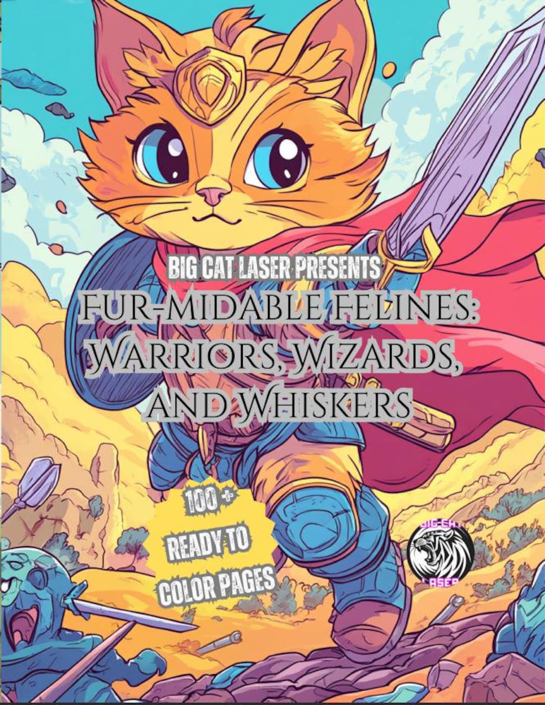 Printable Cat Coloring Book PNG Over 100 Fantasy Warrior & Wizard Cat ...