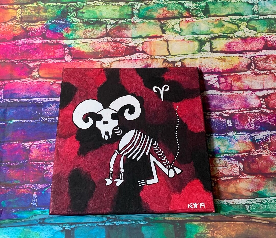 Aries Skeleton Kitty Zodiac 12x12 - Etsy