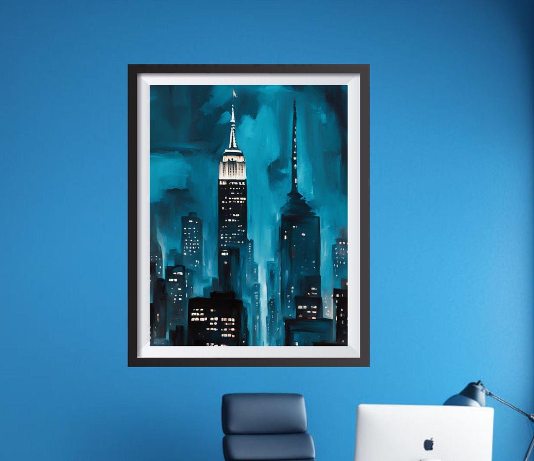 Cityscape Blues: New York City Printable Art in Oil , New York Wall Art ...