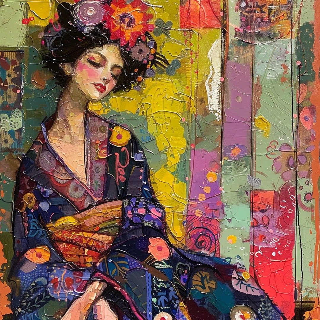 Beautiful Gustav Klimt Inspired Portrait of Woman in Kimono Print on ...